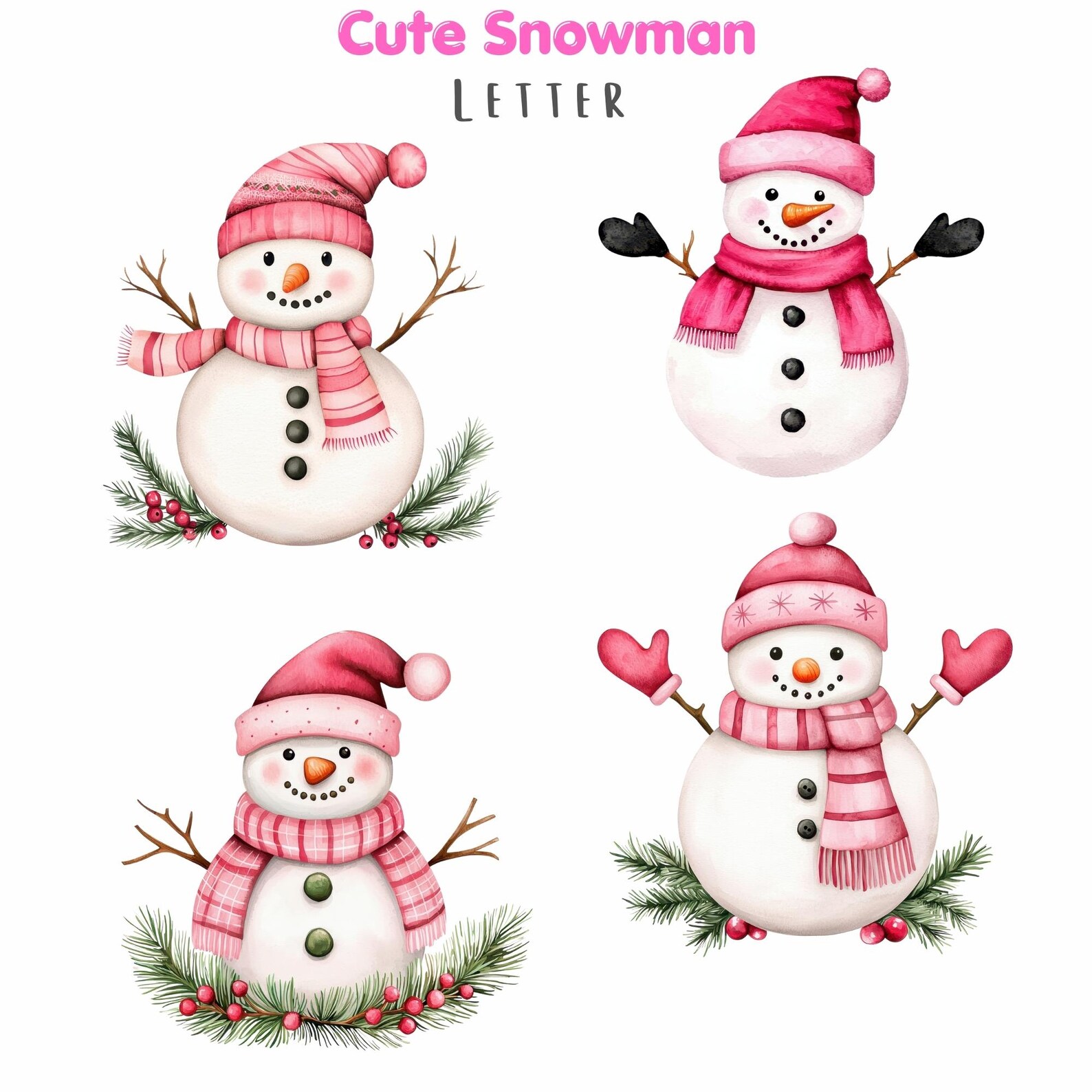 Cute Snowman Letter , Cute Snowman Clipart , Snowman PNG, Digital ...