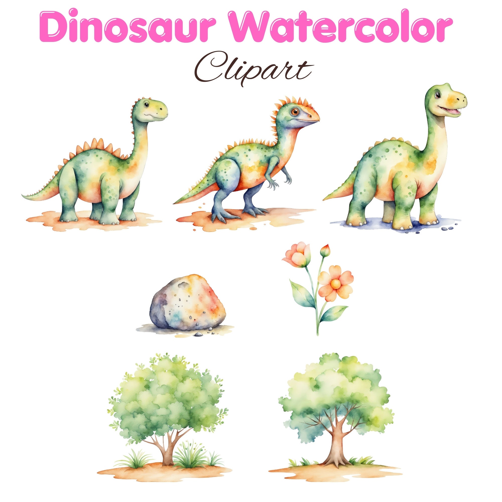 Dinosaur Watercolor Clipart, Dinosaurs Clipart, Dinosaurs PNG, Baby ...