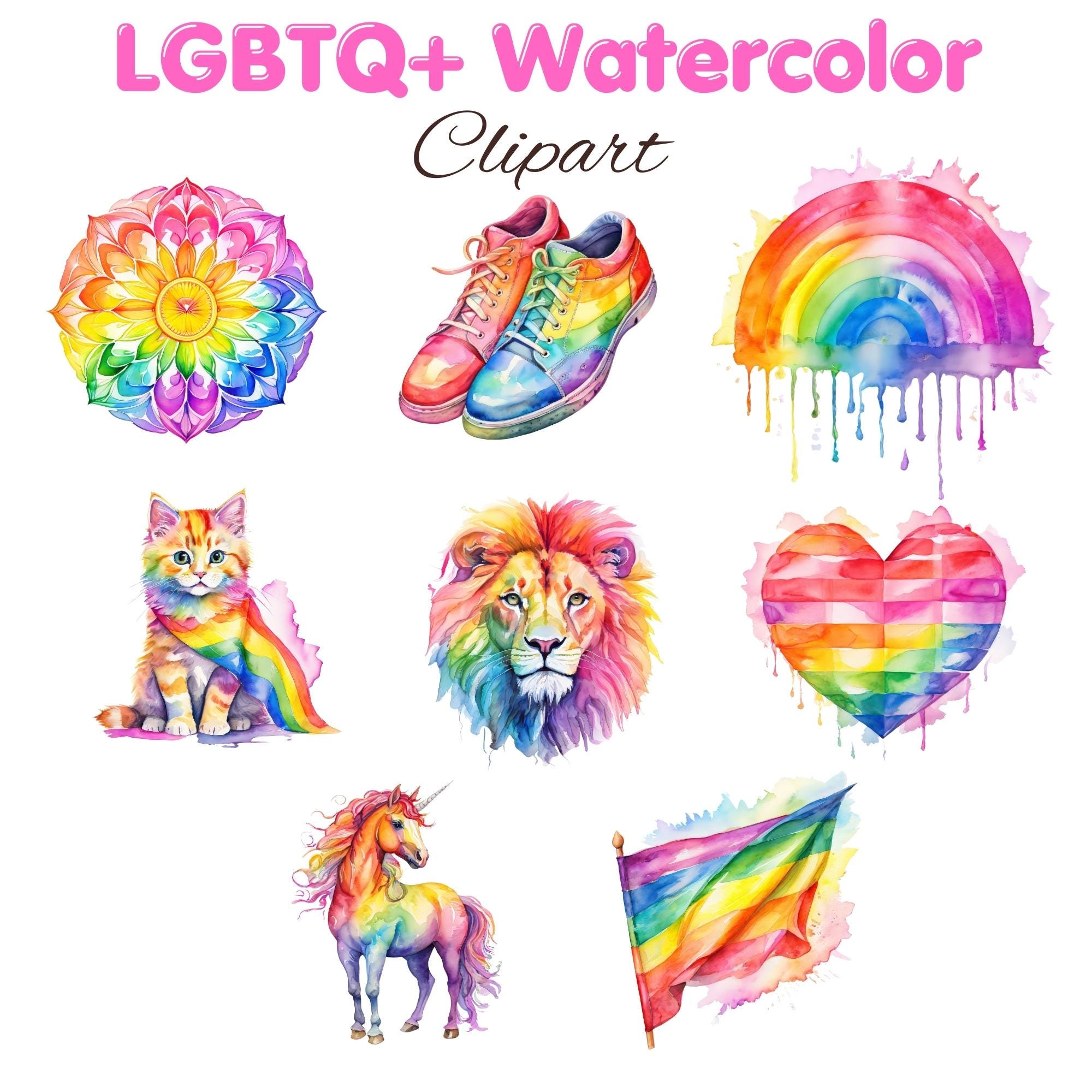 LGBTQ Watercolor Clipart , Pride PNG , LGBTQ Clipart , Rainbow Pride ...