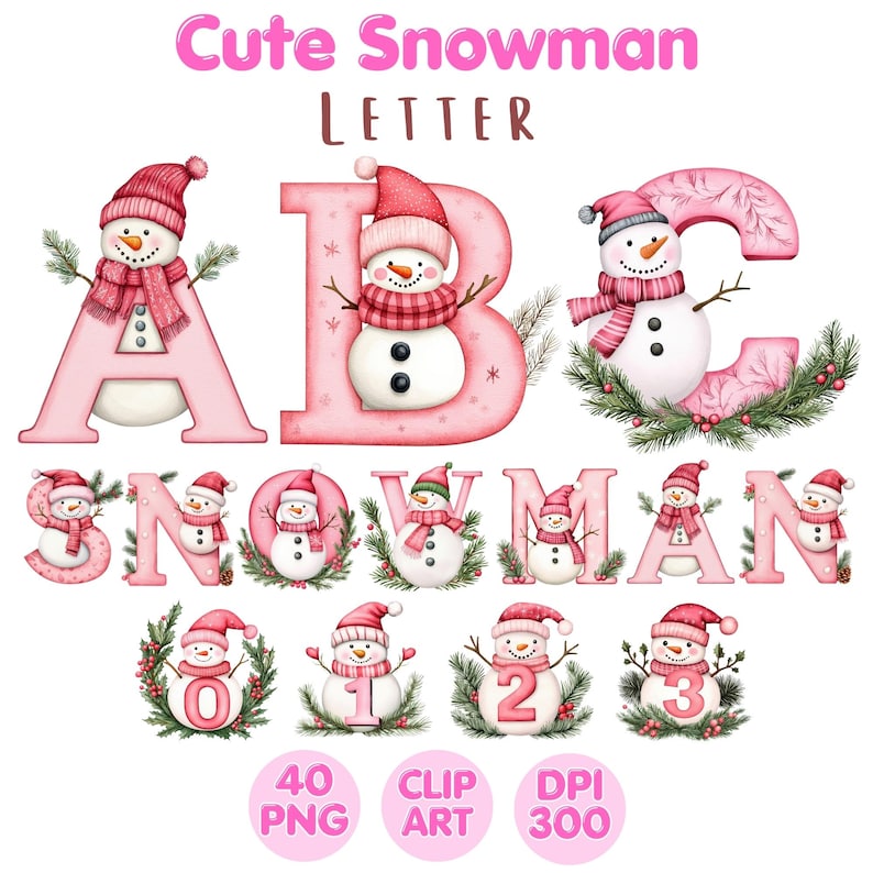 Cute Snowman Letter , Cute Snowman Clipart , Snowman PNG, Digital ...