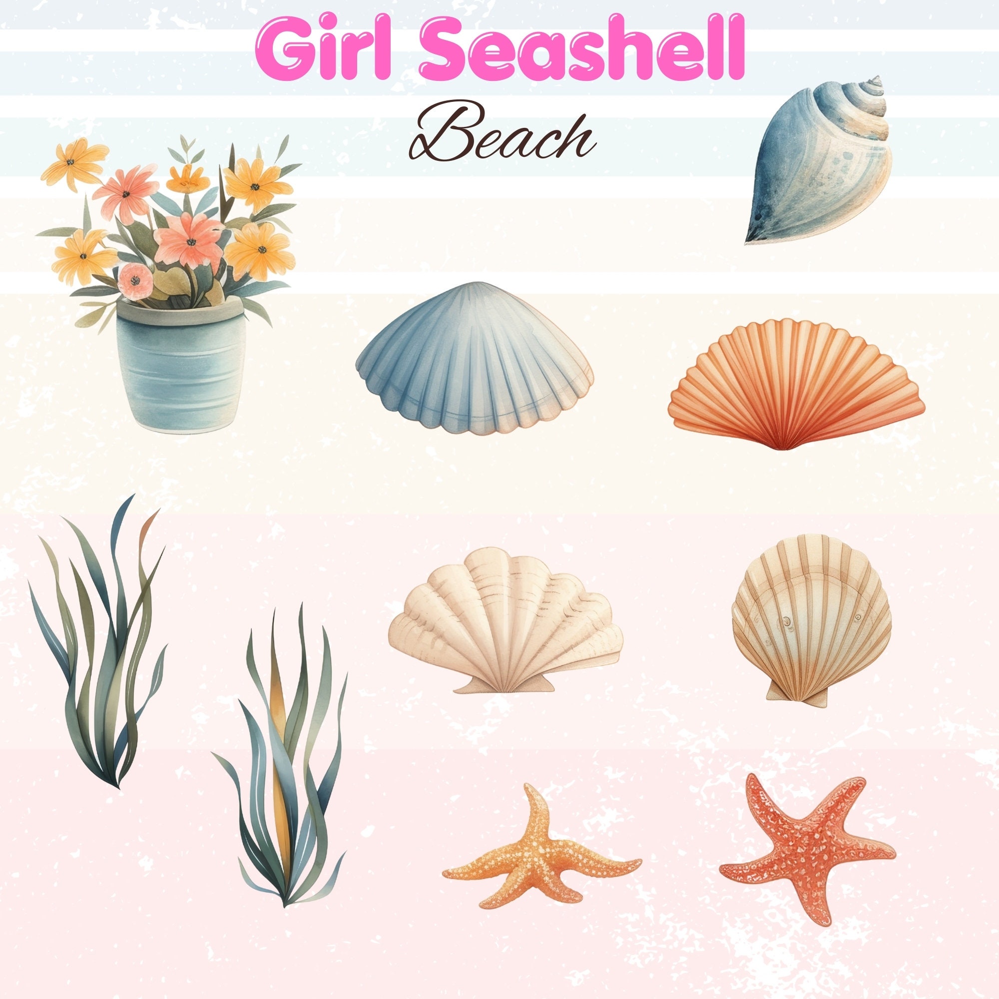 Seashell Beach Girl Clipart: Watercolor Summer PNG (commercial Use) - Etsy