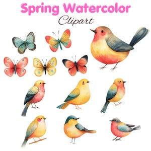 Spring Watercolor Clipart , Floral Spring , Butterfly Spring , Bird ...