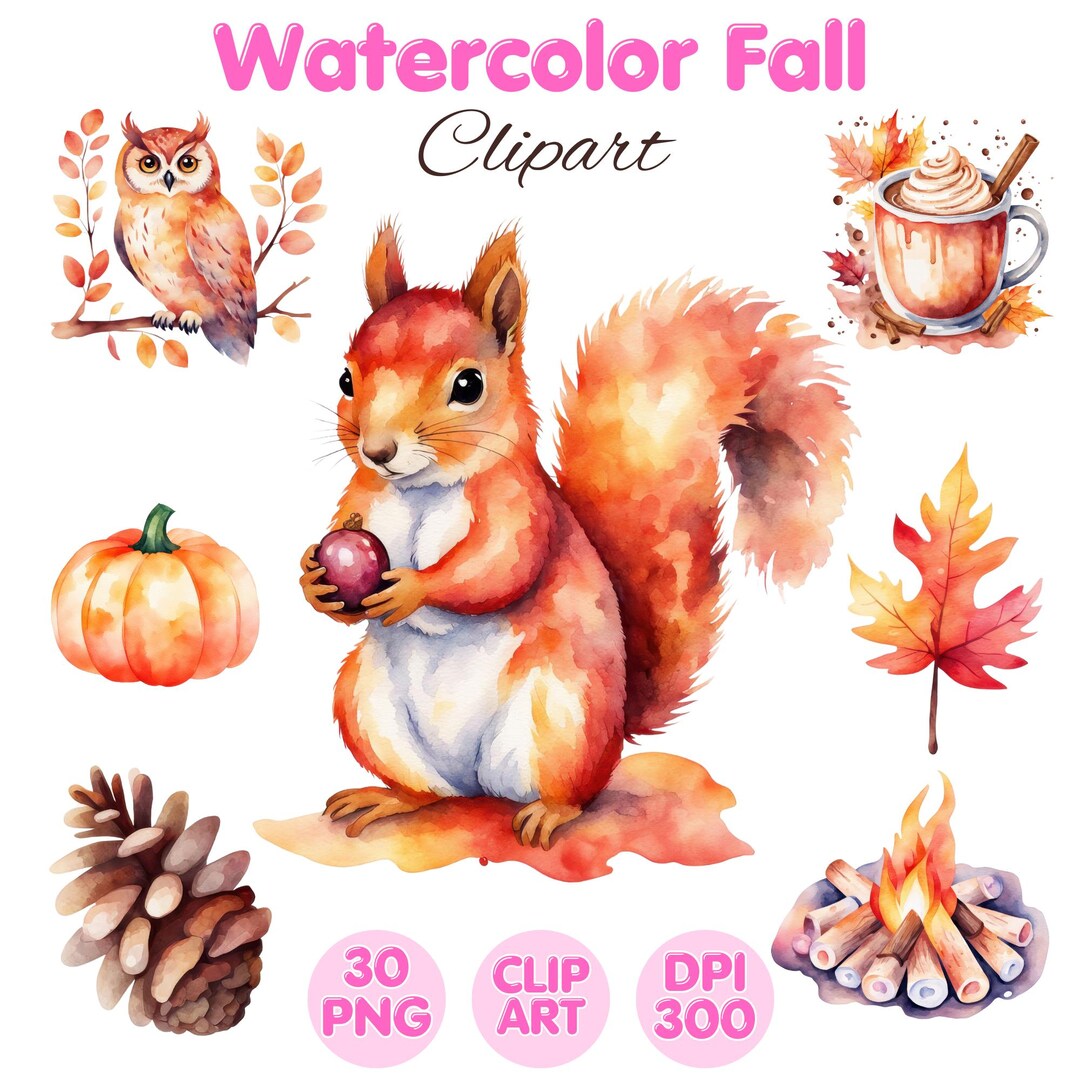 Watercolor Fall Clipart , Fall Watercolor , Fall PNG , Fall Clipart ...