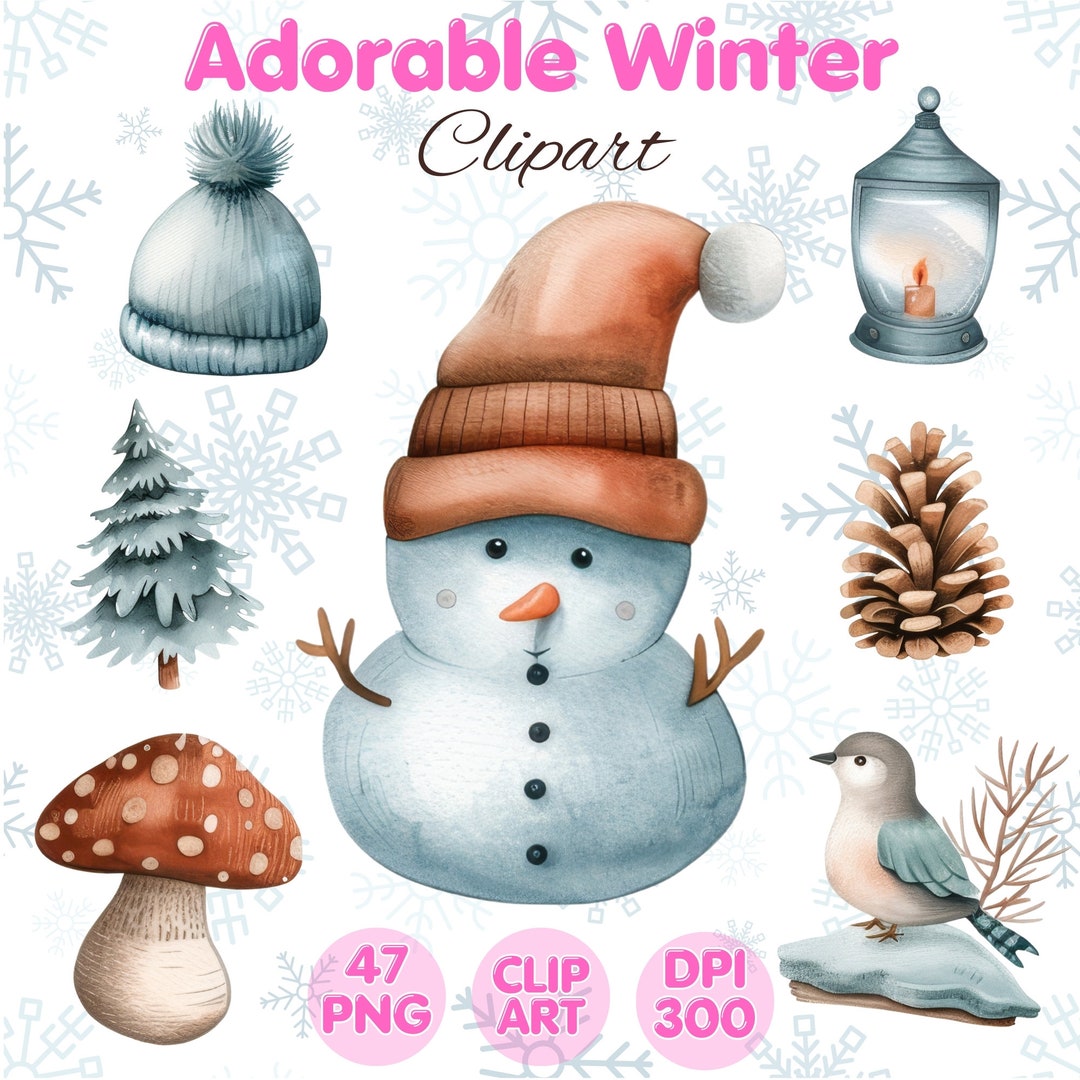 Adorable Winter Clipart, Watercolor Winter PNG, Winter Clipart ...