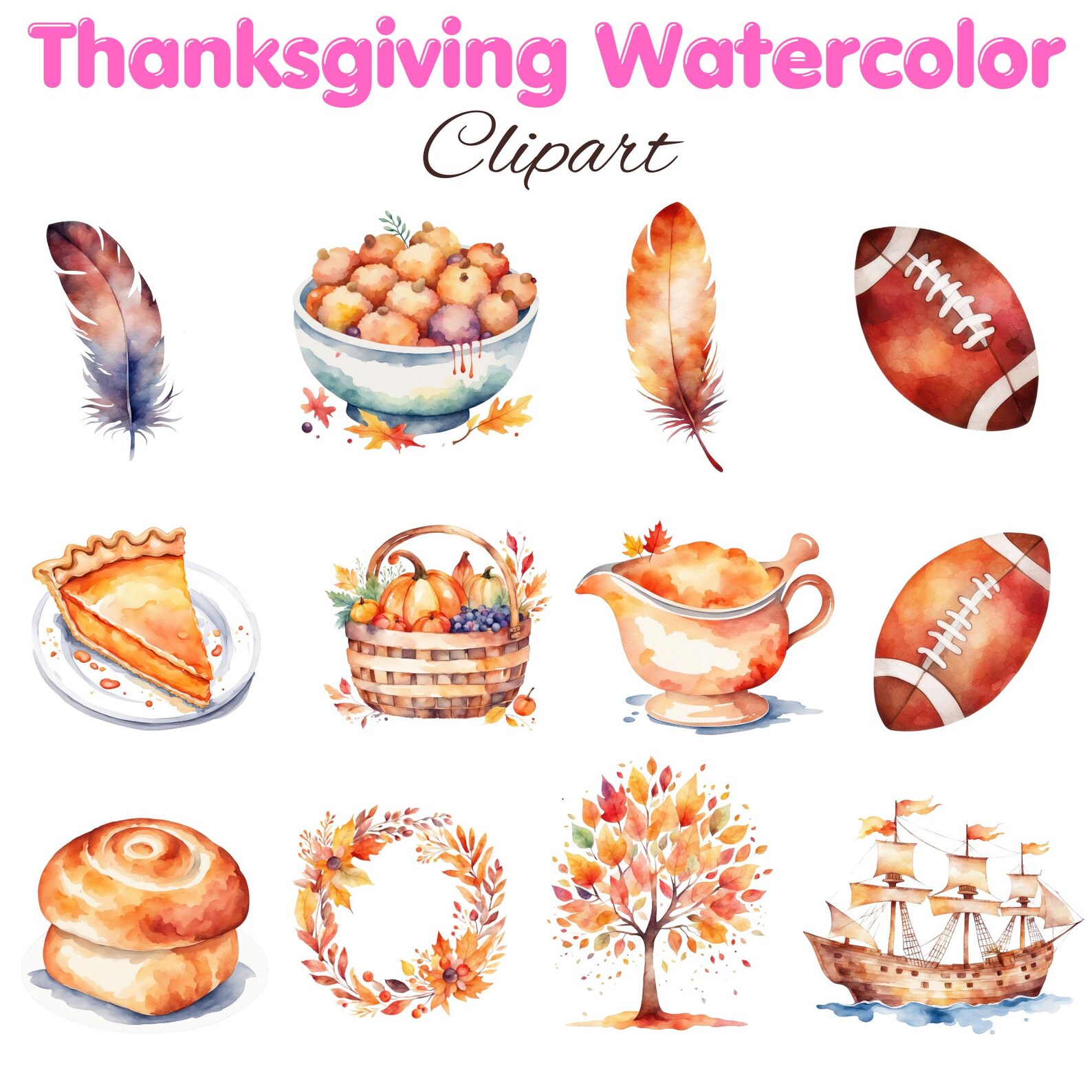 Thanksgiving Watercolor Clipart: 45 PNG Images, Commercial Use - Etsy