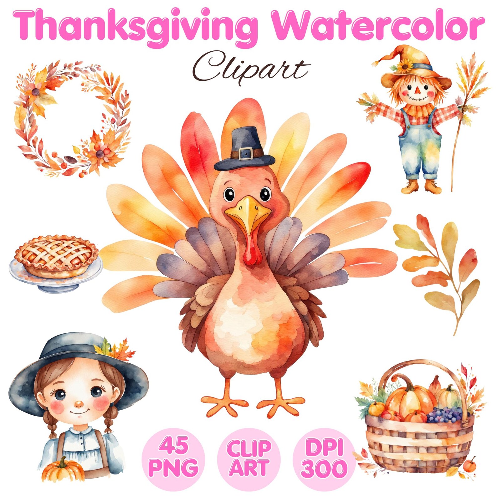 Thanksgiving Watercolor Clipart , Thanksgiving Watercolor ...