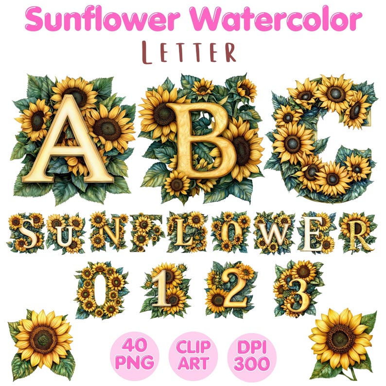 Sunflower Watercolor Letter , Sunflower Clipart , Sunflower PNG ...