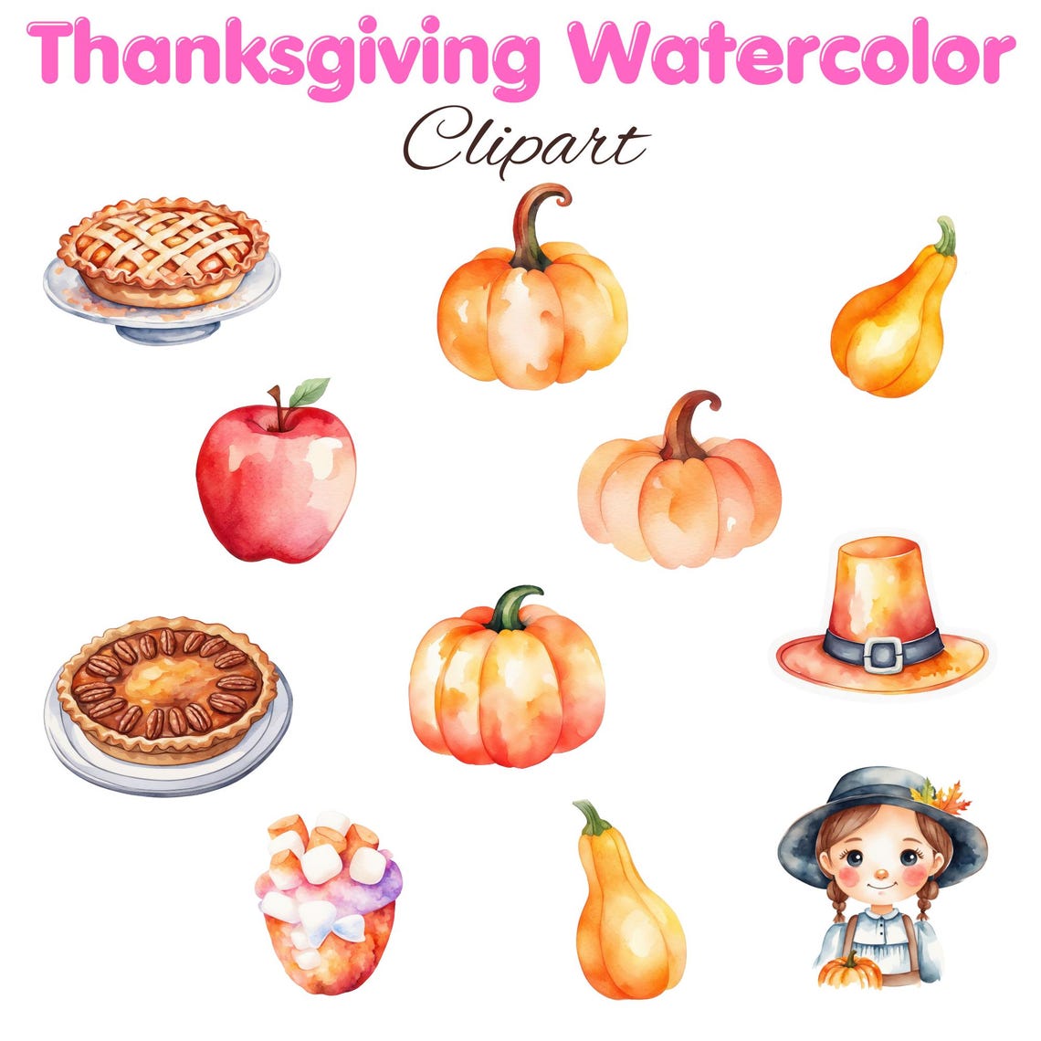 Thanksgiving Watercolor Clipart: 45 PNG Images, Commercial Use - Etsy