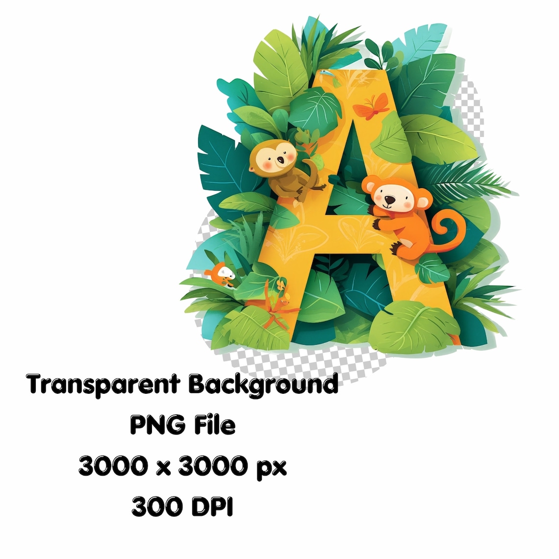 Watercolor Jungle Animal Letter Clipart: PNG Alphabet (digital Download ...