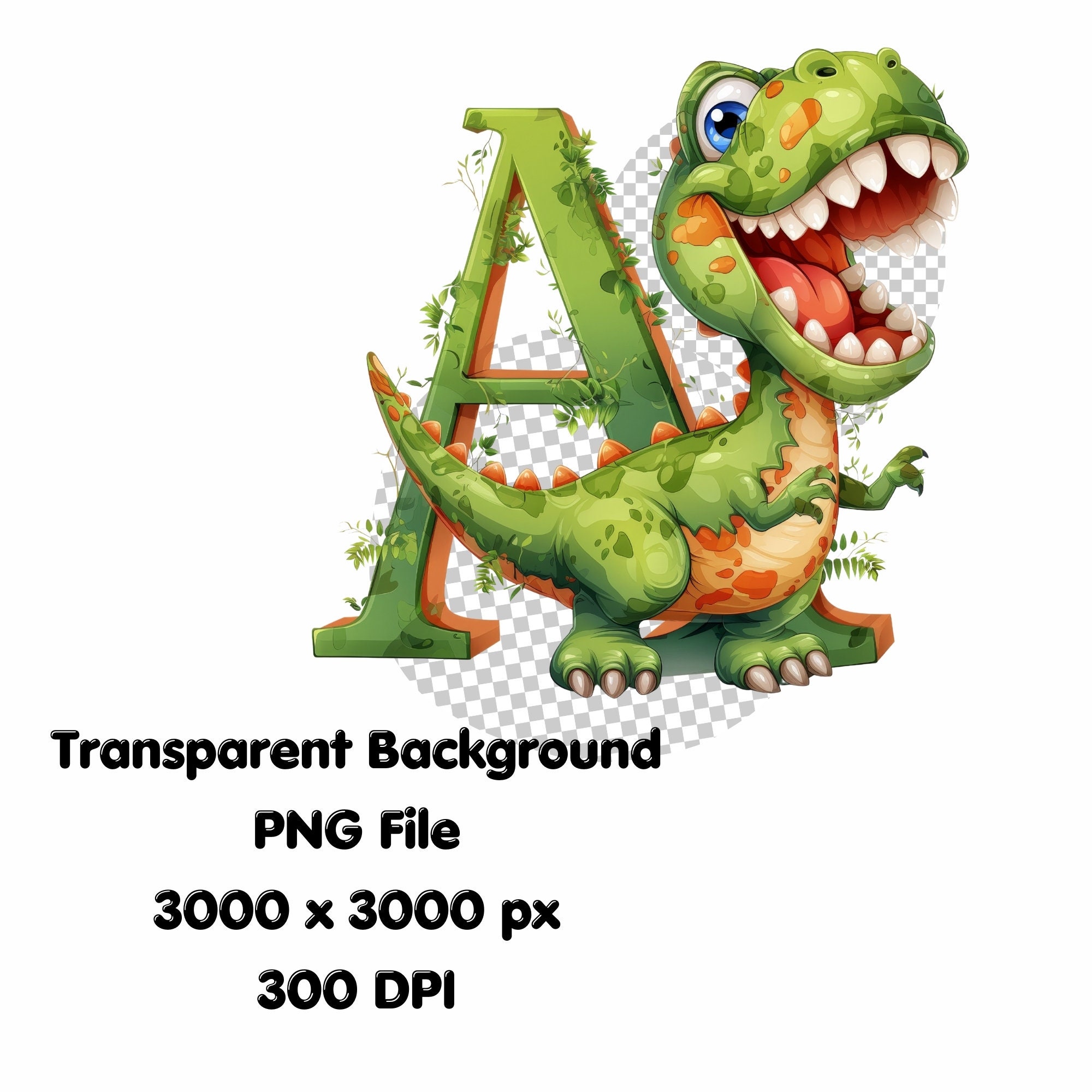 Cute Dino Letter , Dino Letter Clipart , Dino PNG, Watercolor Cute Dino ...