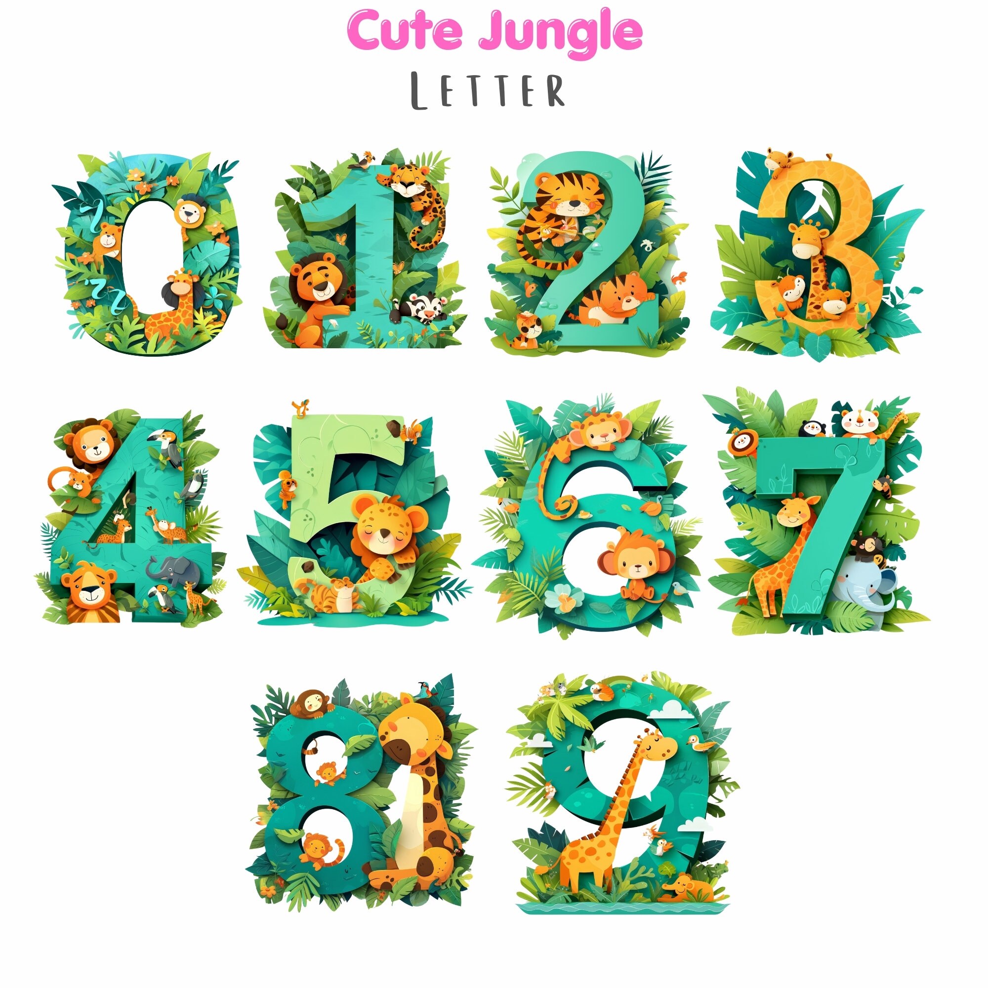 Cute Jungle Letter , Jungle Clipart , Jungle PNG, Watercolor Cute ...