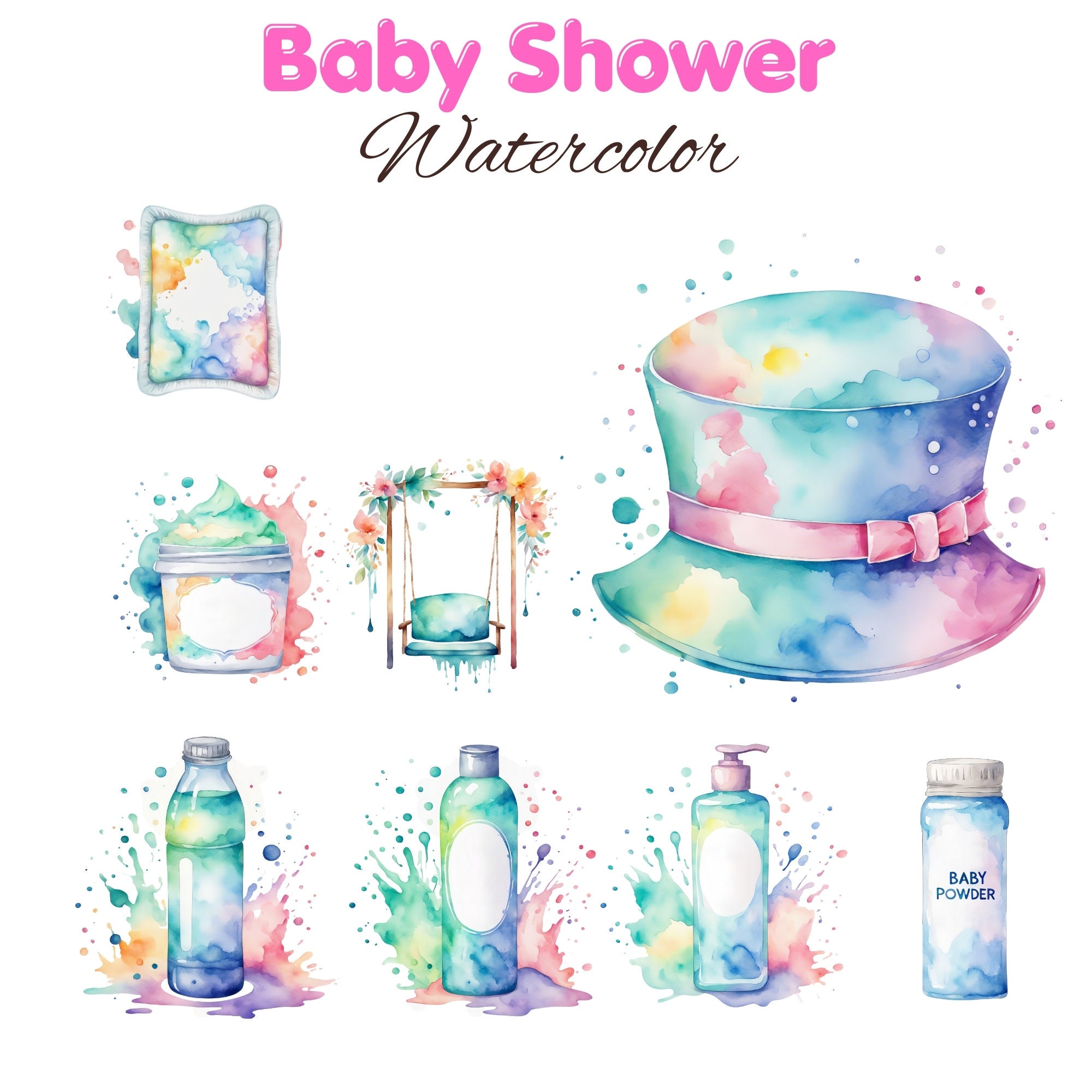 Baby Shower Watercolor Clipart , Baby Shower PNG , Newborn Images ...