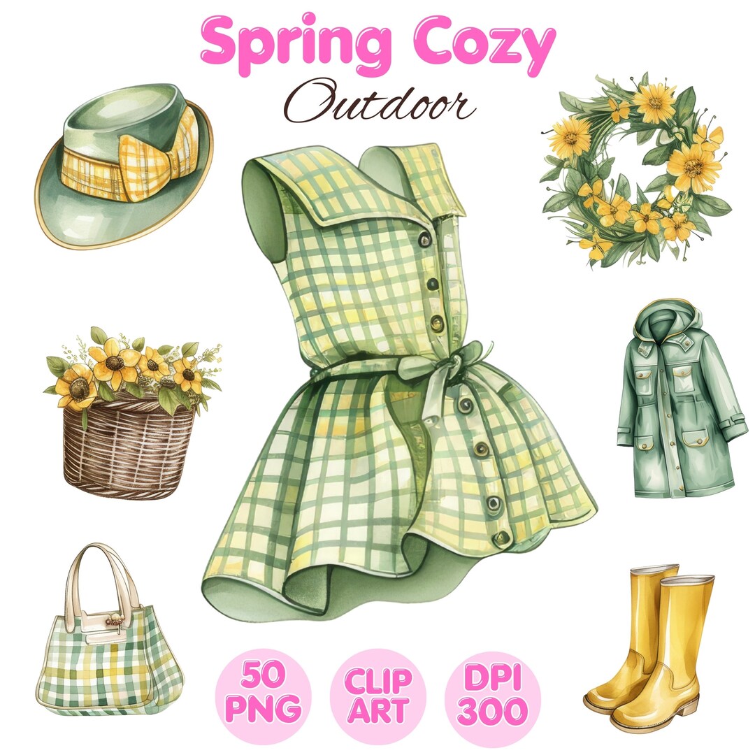 Spring Cozy Outdoor, Watercolor Cozy Spring Clipart, Gardening PNG ...