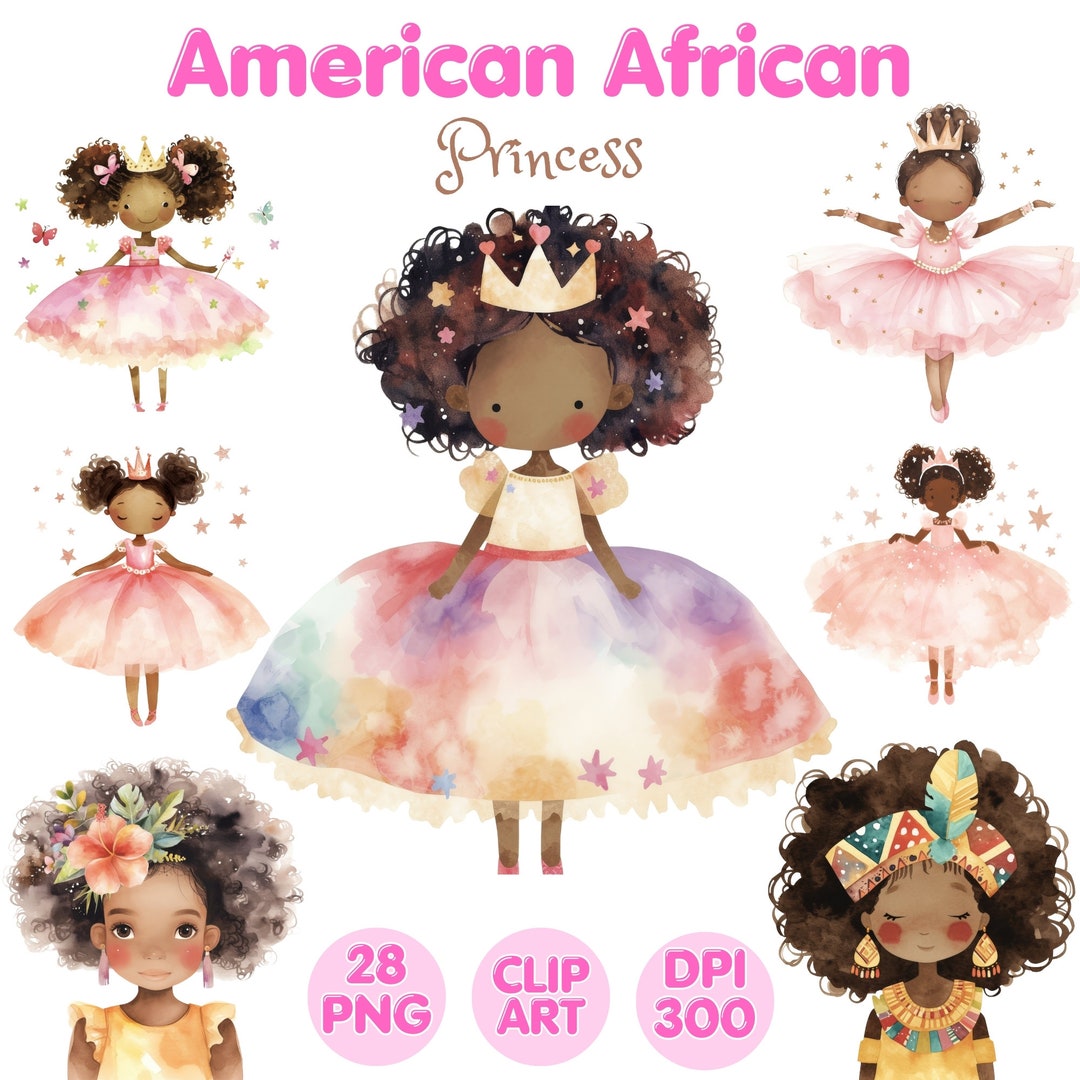 American African Princess Clipart, Cute Girl, Princess PNG, Nursery ...