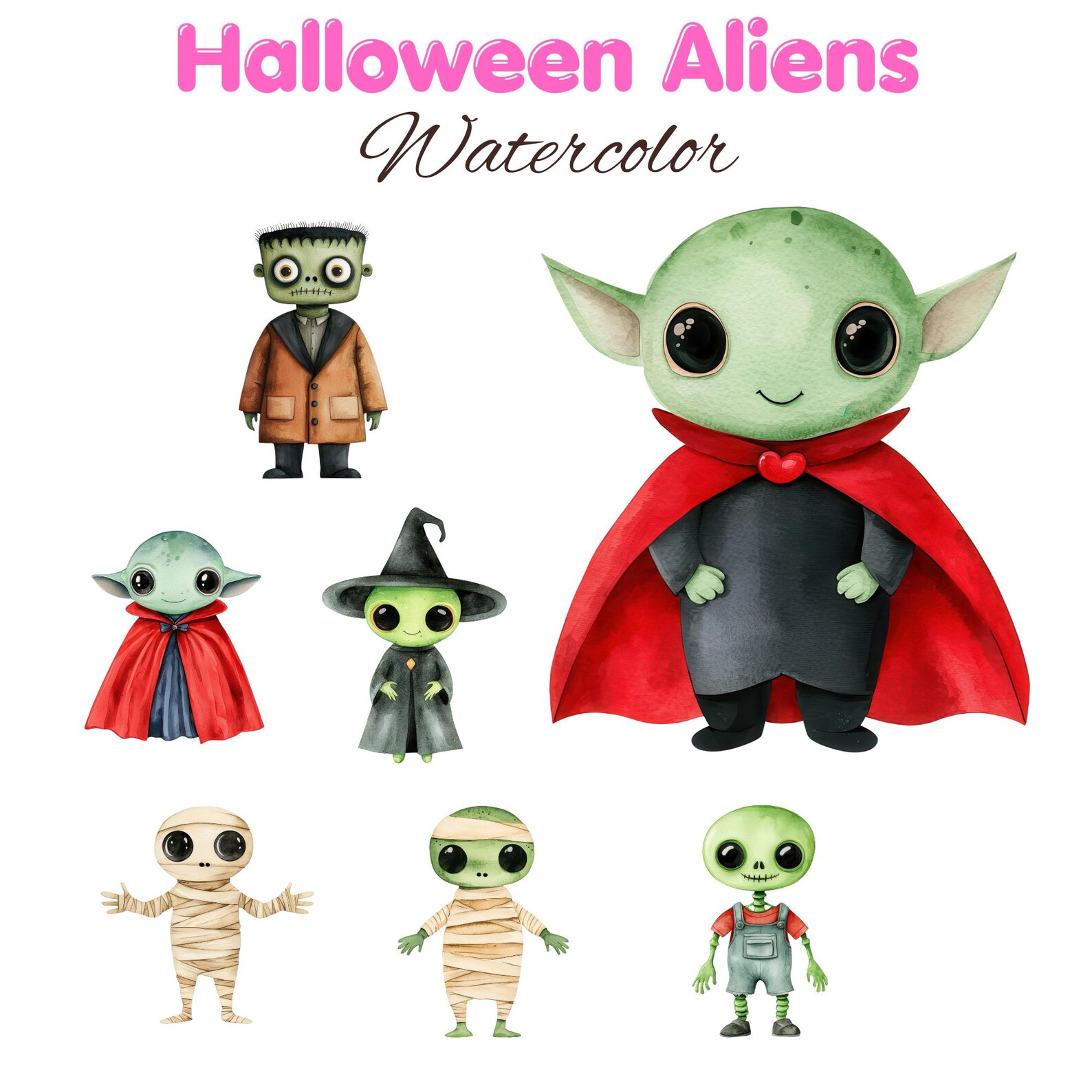 Halloween Aliens Watercolor Clipart: 27 PNG Images (commercial Use) - Etsy