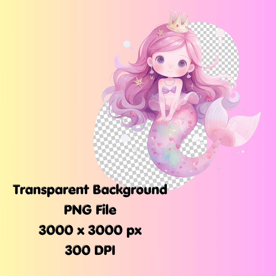 Watercolor Mermaid Clipart: Undersea Princess PNG Ornaments (digital ...