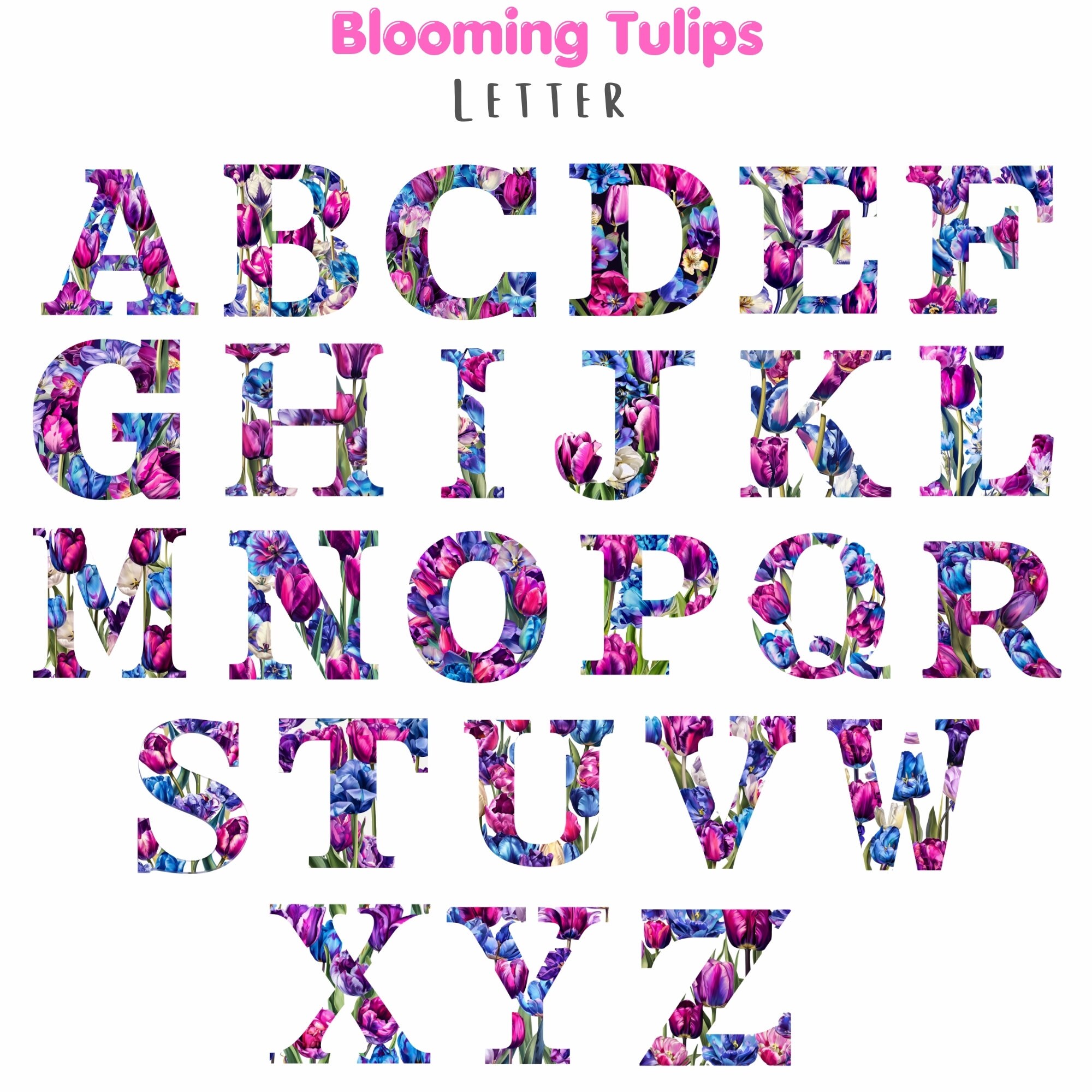 Blooming Tulips Letter , Tulips Letter Clipart , Digital Download ...