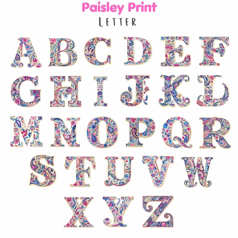 Paisley Print Letter Clipart: Transparent PNG, Commercial Use (digital ...