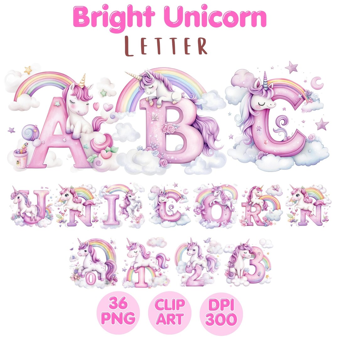 Unicorn Alphabet Clipart, Rainbow Letter Font (digital Download) - Etsy