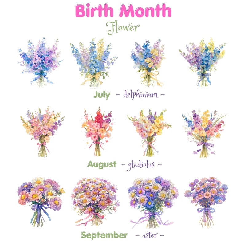Birth Month Flower Clipart: Watercolor Bouquet PNG (commercial Use) - Etsy