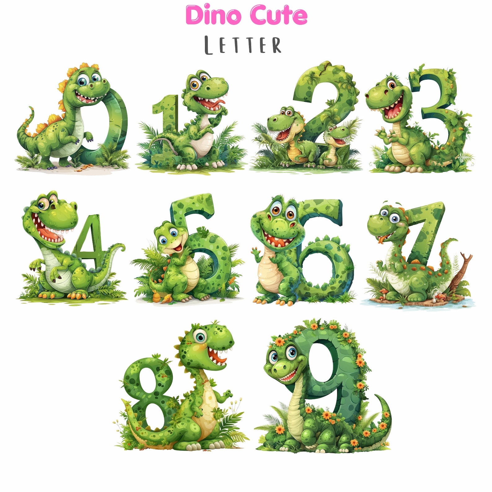 Cute Dino Letter , Dino Letter Clipart , Dino PNG, Watercolor Cute Dino ...