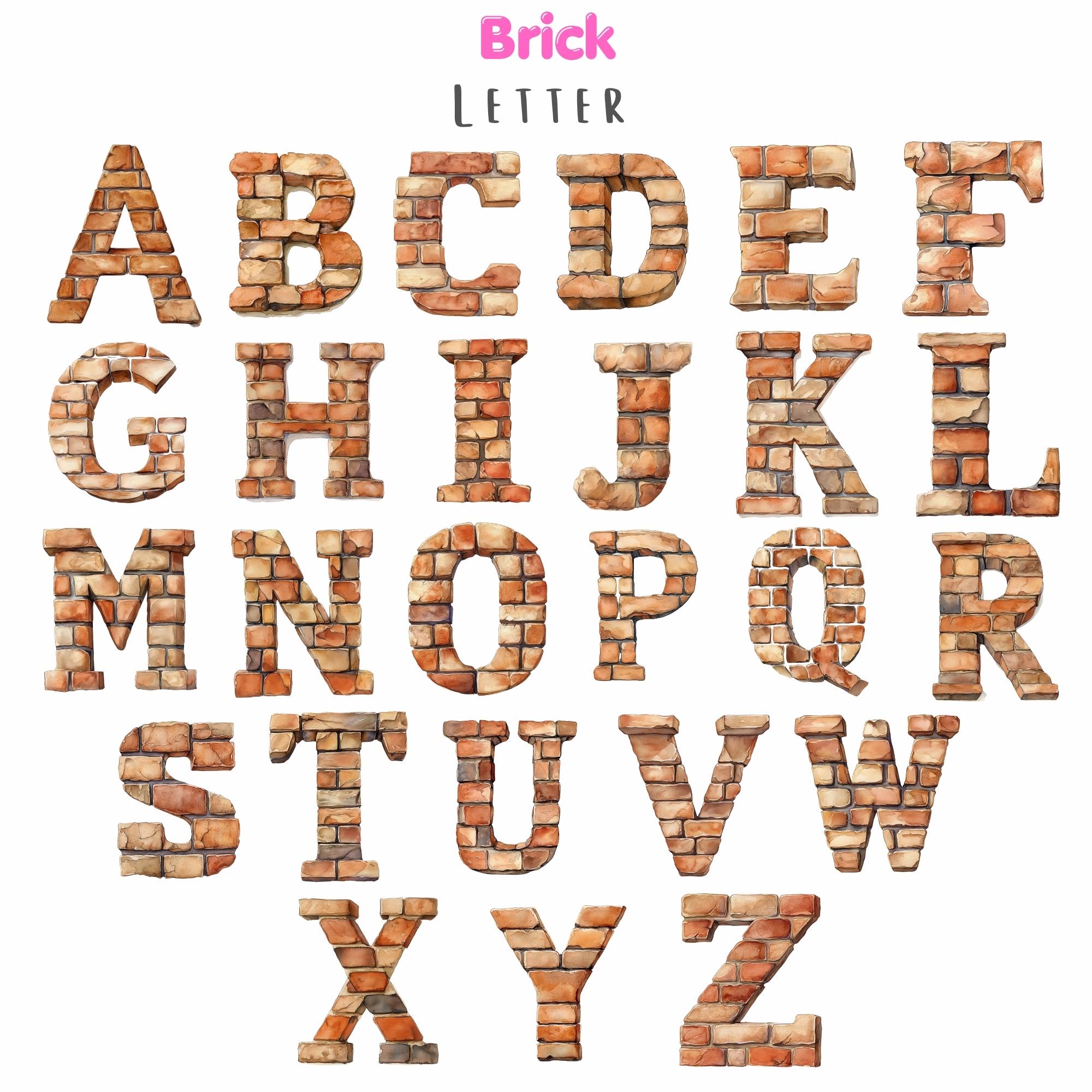 Watercolor Brick Alphabet Clipart: 36 PNG Letters (digital Download) - Etsy