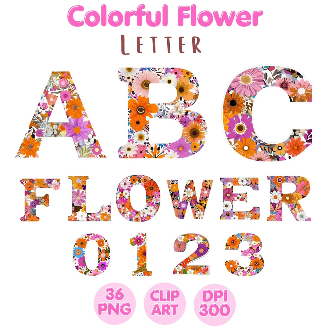 Watercolor Floral Alphabet Clipart, Rainbow Flower Letters (digital ...