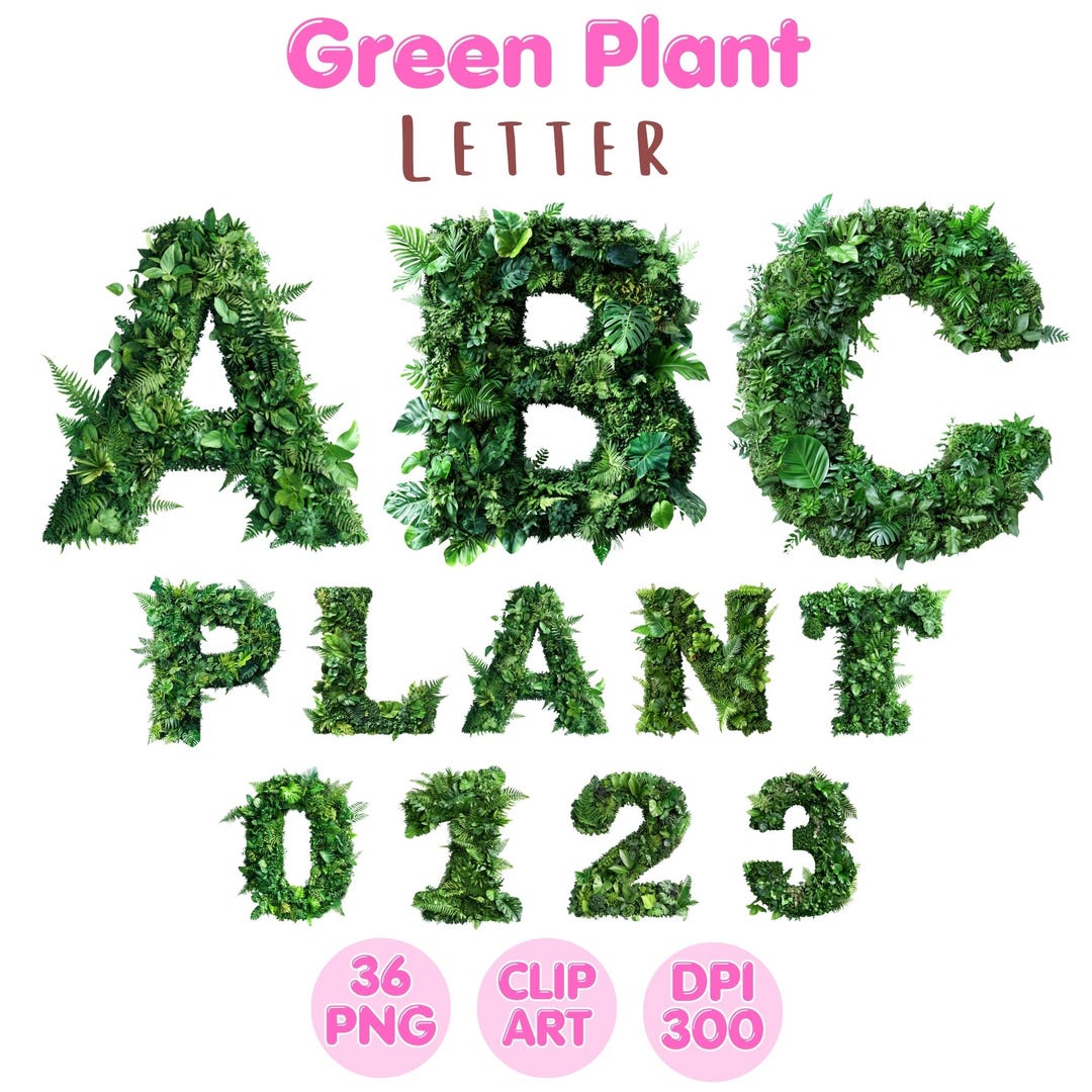 Green Plant Letter Clipart, Watercolor Alphabet (digital Download) - Etsy