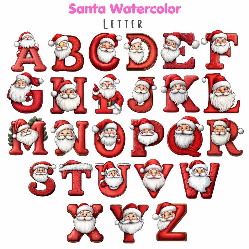 Santa Watercolor Letter , Santa Clipart , Santa PNG, Santa Alphabet ...