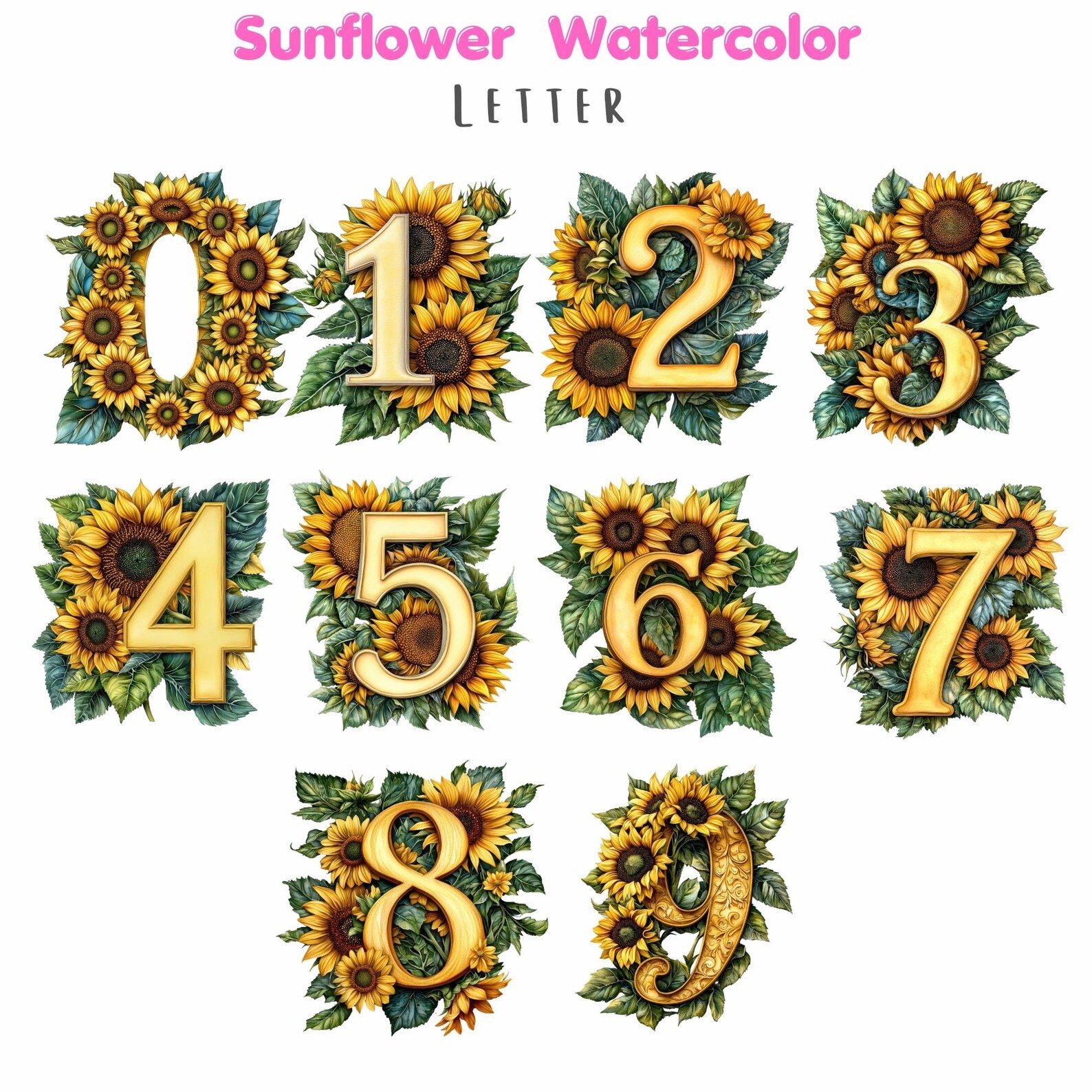 Sunflower Watercolor Letter , Sunflower Clipart , Sunflower PNG ...