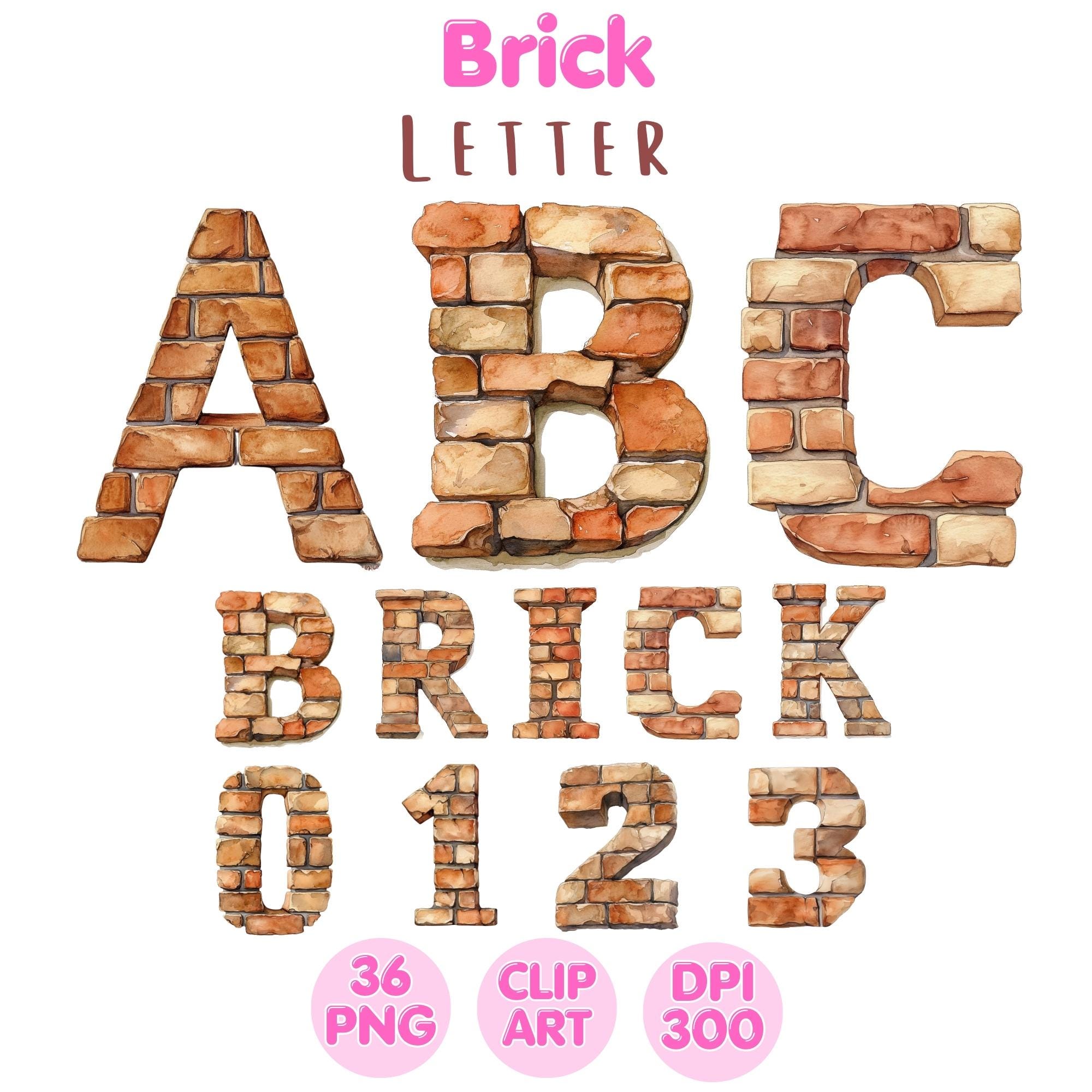 Watercolor Brick Alphabet Clipart: 36 PNG Letters (digital Download) - Etsy