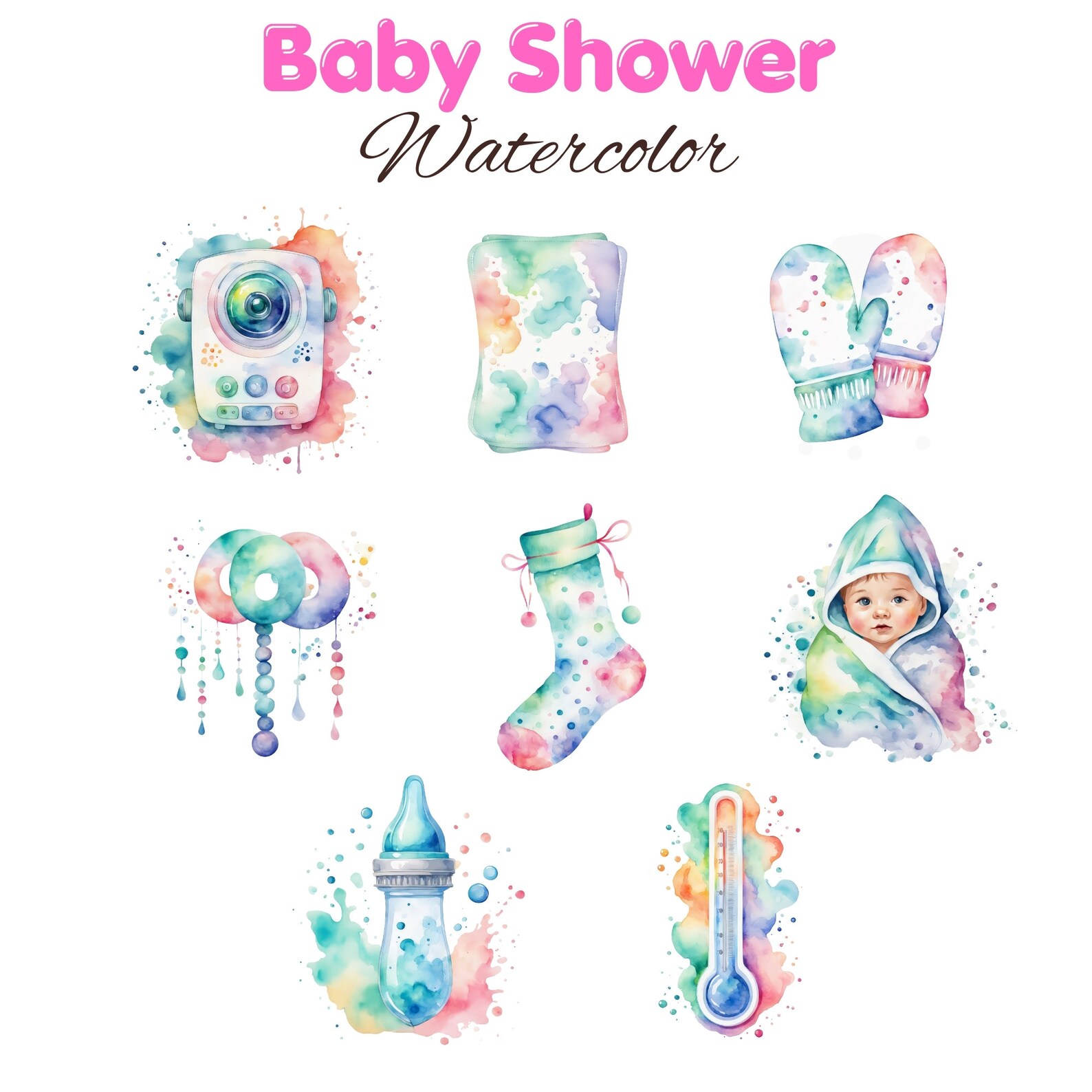 Baby Shower Watercolor Clipart , Baby Shower PNG , Newborn Images ...
