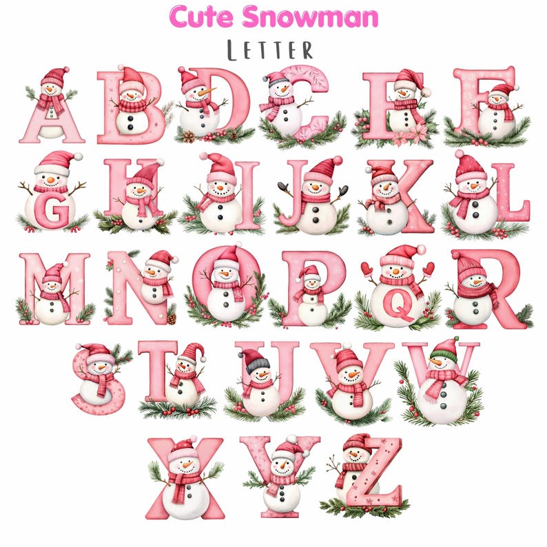 Cute Snowman Letter , Cute Snowman Clipart , Snowman PNG, Digital ...