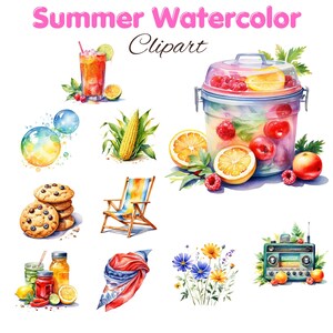 Summer Watercolor Clipart , Summer PNG , Summer Clipart , Beach ...