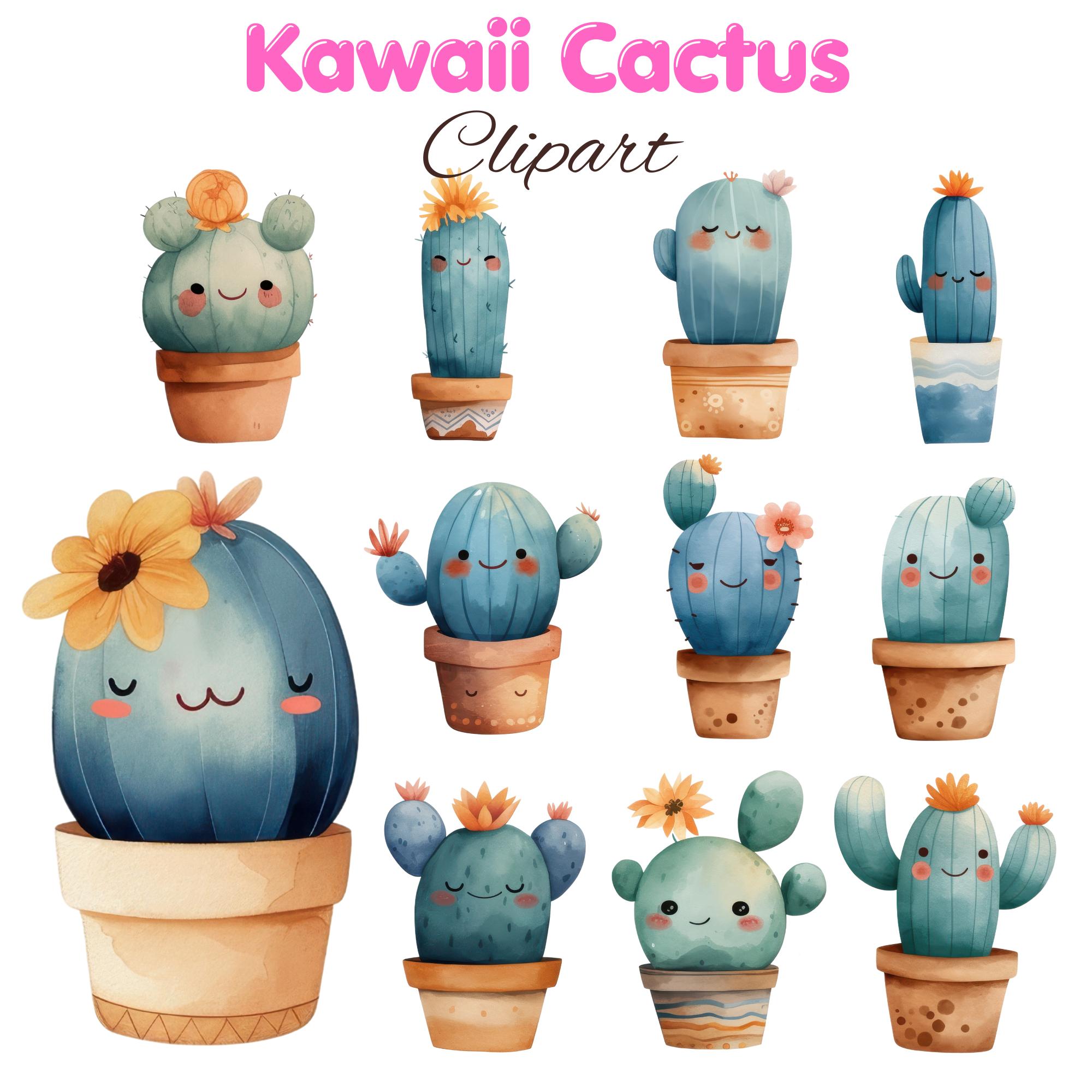 Kawaii Cactus Clipart: Watercolor PNG Images (commercial Use) - Etsy