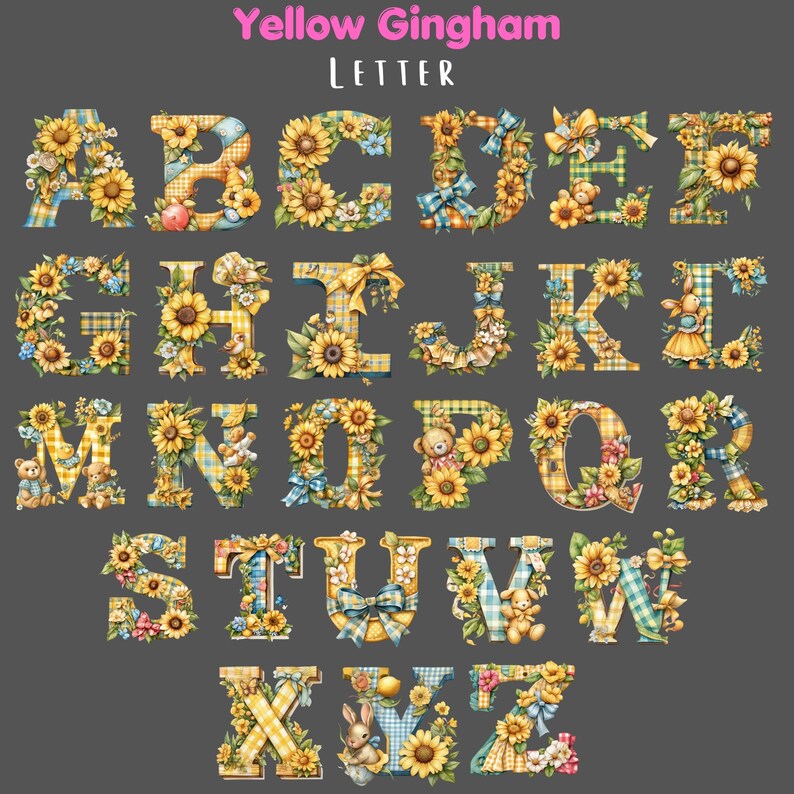 Yellow Gingham Letter, Number Clipart, Gingham Alphabet PNG, Gingham ...