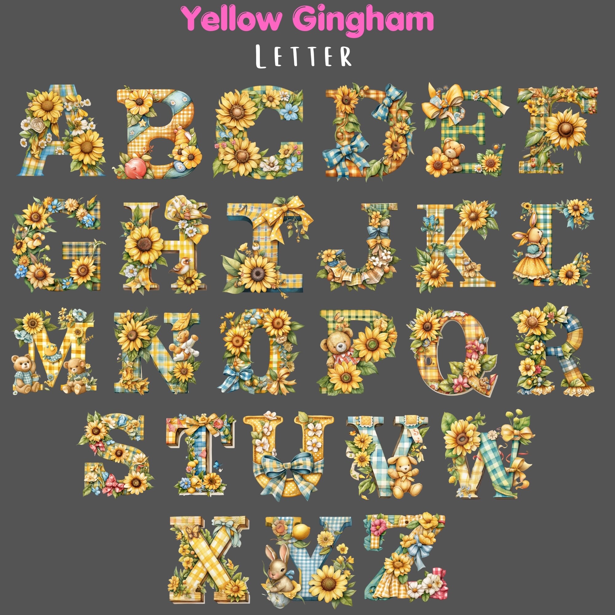 Yellow Gingham Letter, Number Clipart, Gingham Alphabet PNG, Gingham ...