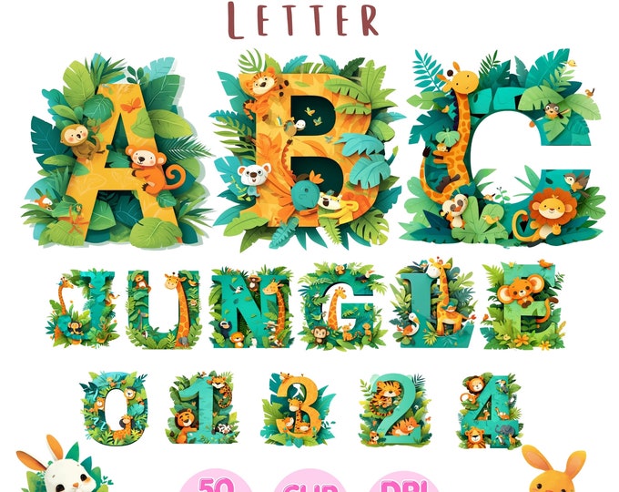 Jungle Alphabet Clipart - Safari Clip Art - Digital Letters - Jungle ...