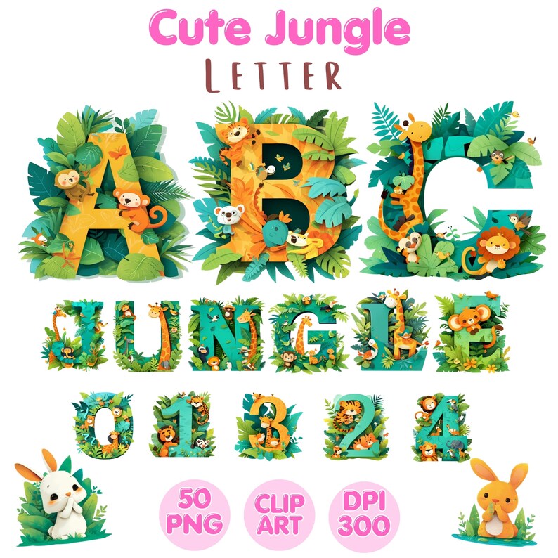 Cute Jungle Letter , Jungle Clipart , Jungle PNG, Watercolor Cute ...