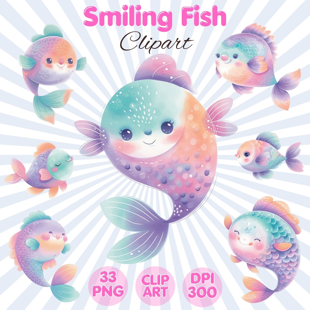 Smiling Fish Clipart, Cute Fish Clipart, Fish PNG, Smiling Fish, Wall ...