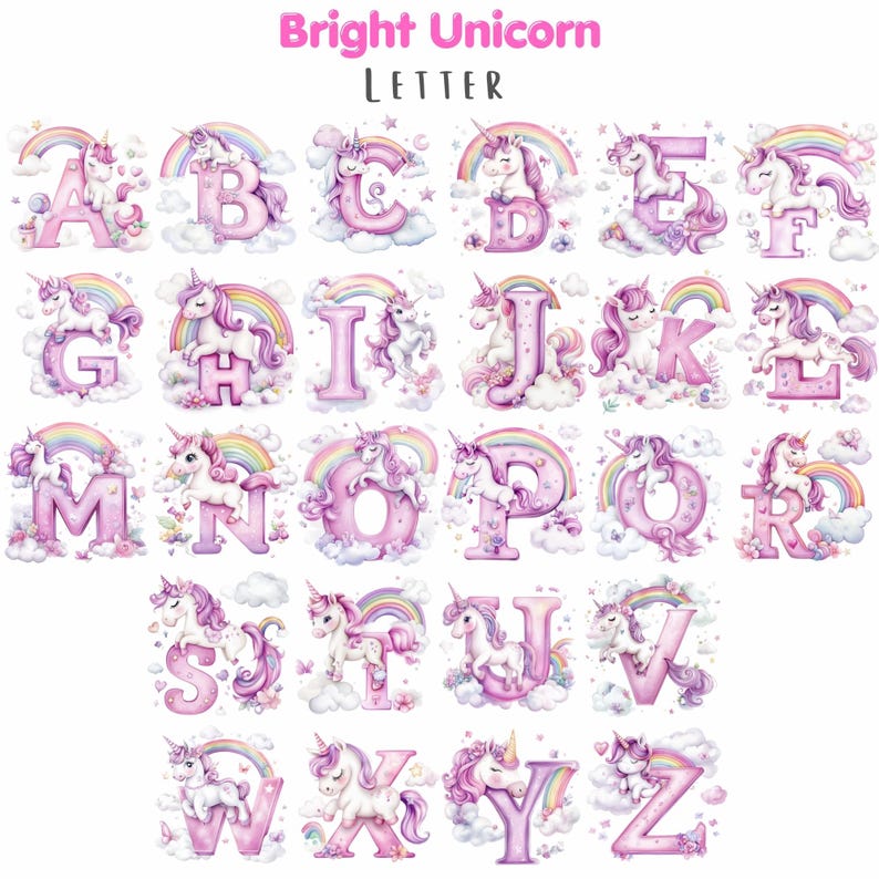 Unicorn Alphabet Clipart, Rainbow Letter Font (digital Download) - Etsy