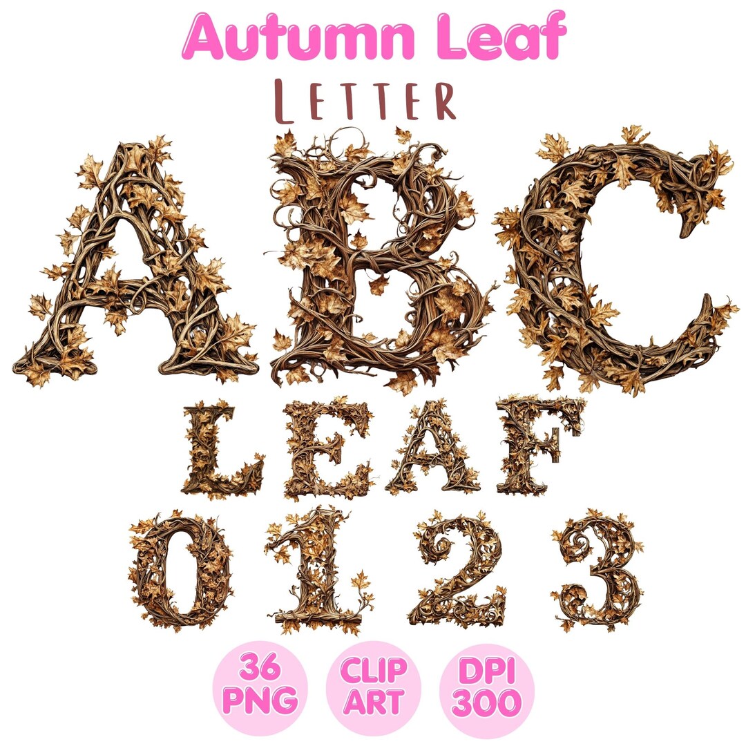 Autumn Leaf Letter Clipart: Watercolor Alphabet PNG (digital Download ...