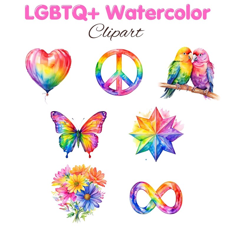LGBTQ+ Watercolor Clipart , Pride PNG , LGBTQ+ Clipart , Rainbow Pride ...