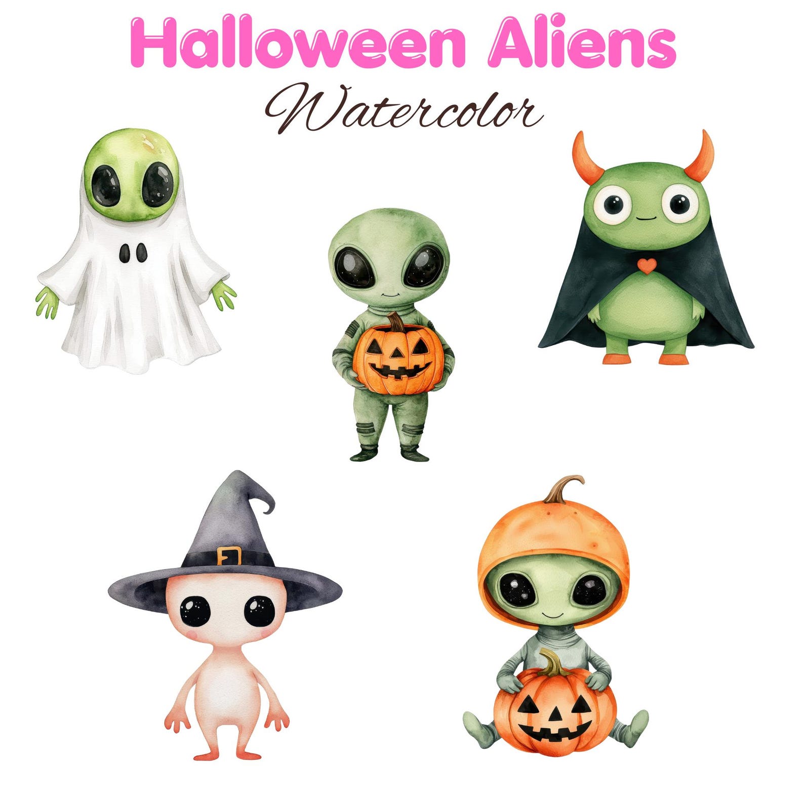 Halloween Aliens Watercolor Clipart: 27 PNG Images (commercial Use) - Etsy