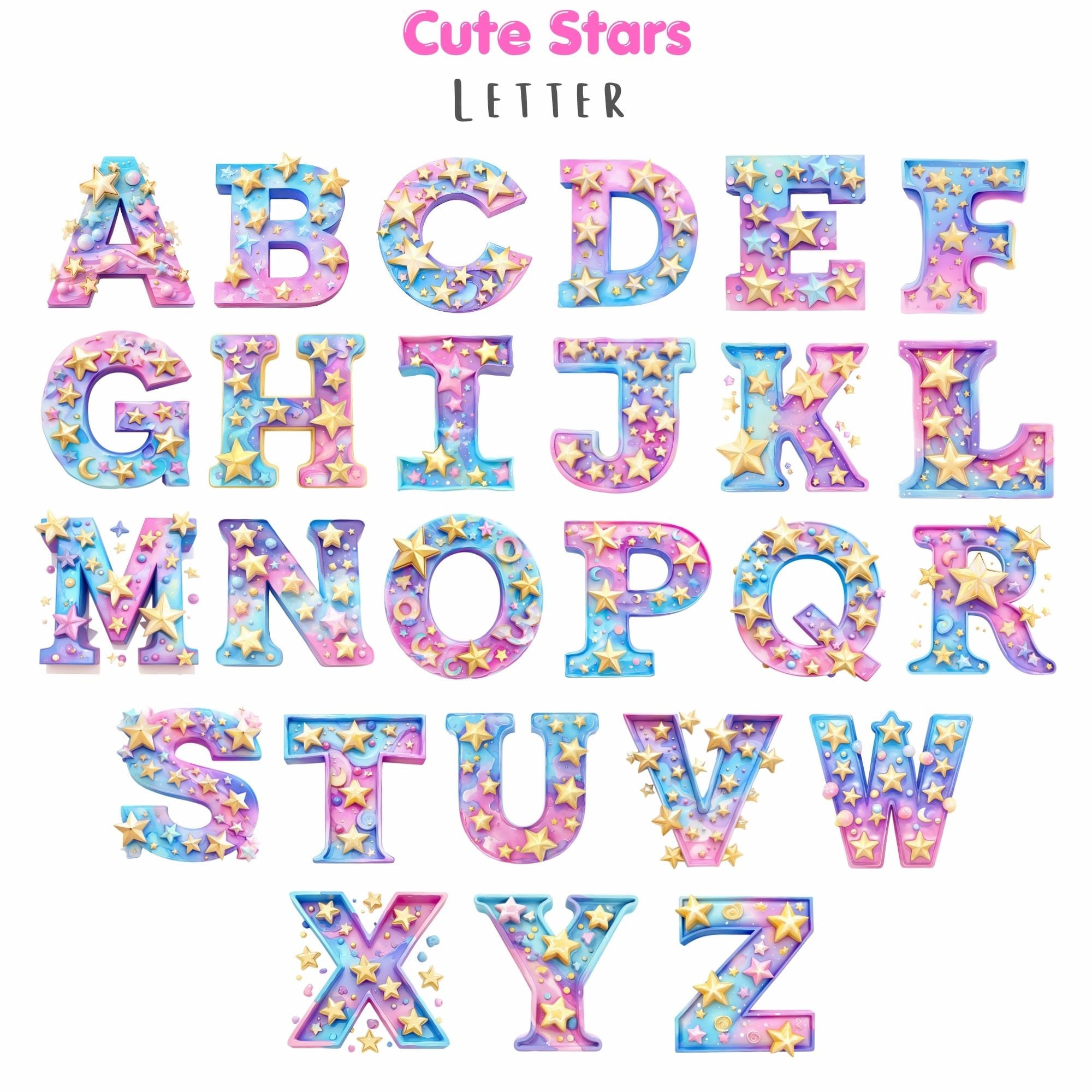 Watercolor Stars Letter Clipart: PNG Alphabet (digital Download) - Etsy