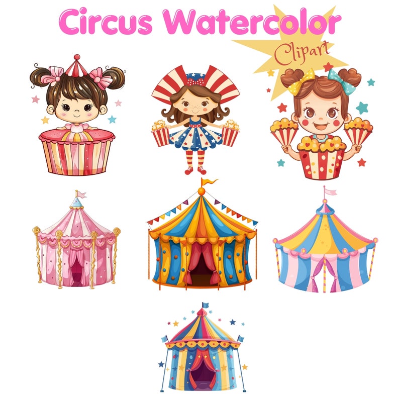 Circus Watercolor Clipart: Carnival Animals, Nursery Art (PNG Digital ...