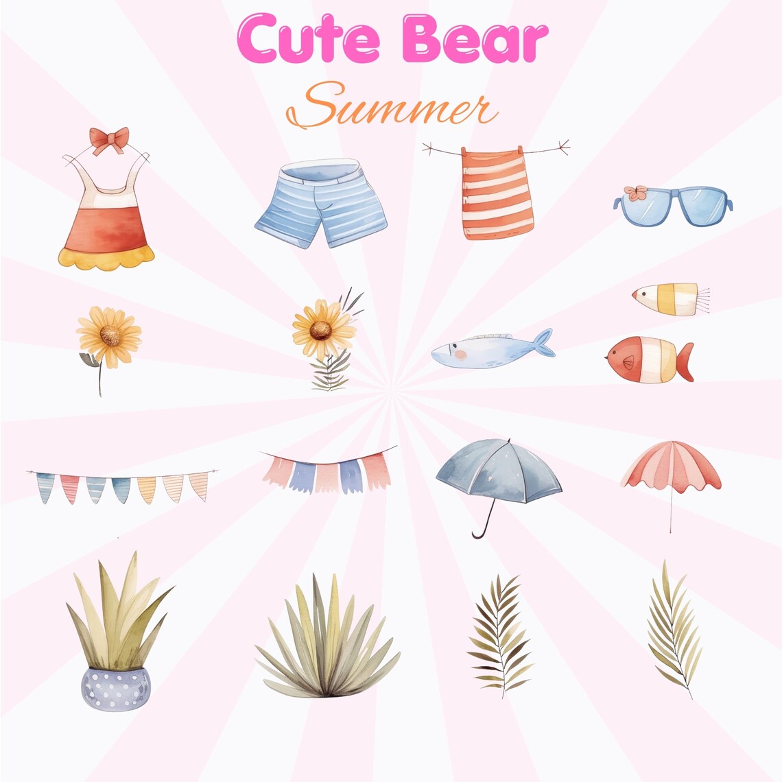 Cute Bear Summer, Bear Clipart PNG, Summer Watercolor, Bear Kids PNG ...