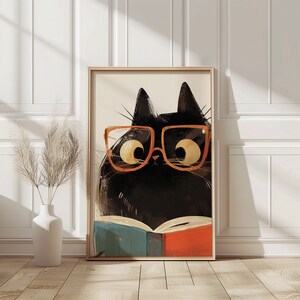 Cute Cat Reading A Book Print | Cute Cat Print | Digital Download ...