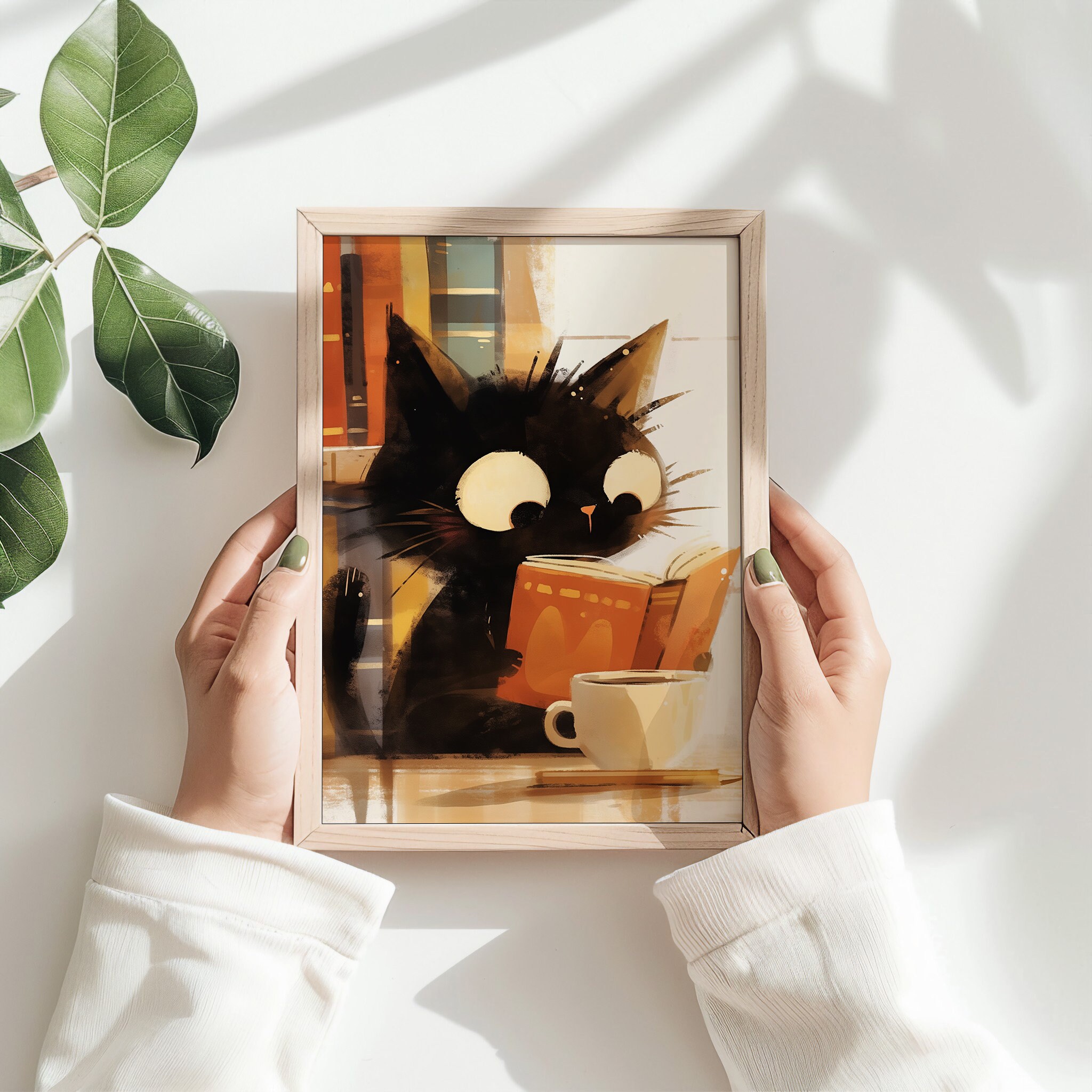 Cute Cat Reading A Book Print Cute Cat Print Digital Download Library ...