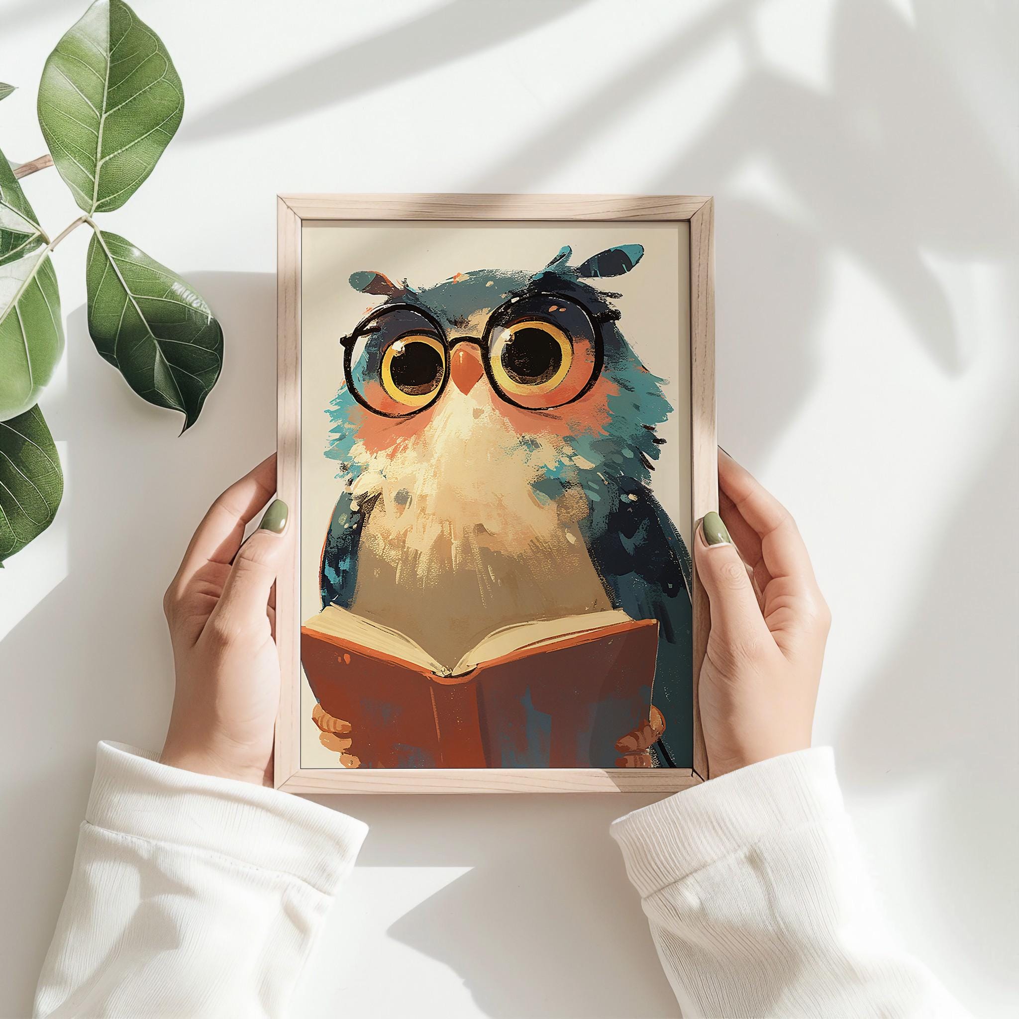 Cute Owl Reading A Book Print | Cute Owl Print | Digital Download ...